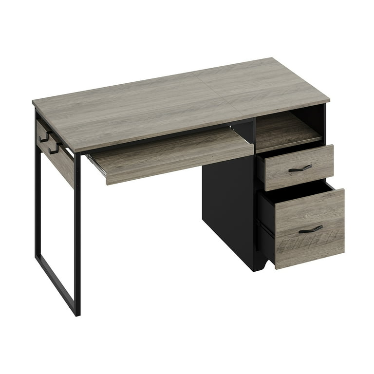 Bestier 48 Computer Desk with Drawers Writing Desk with Keyboard Tray 2 Hooks for Home Office Gray Walmart