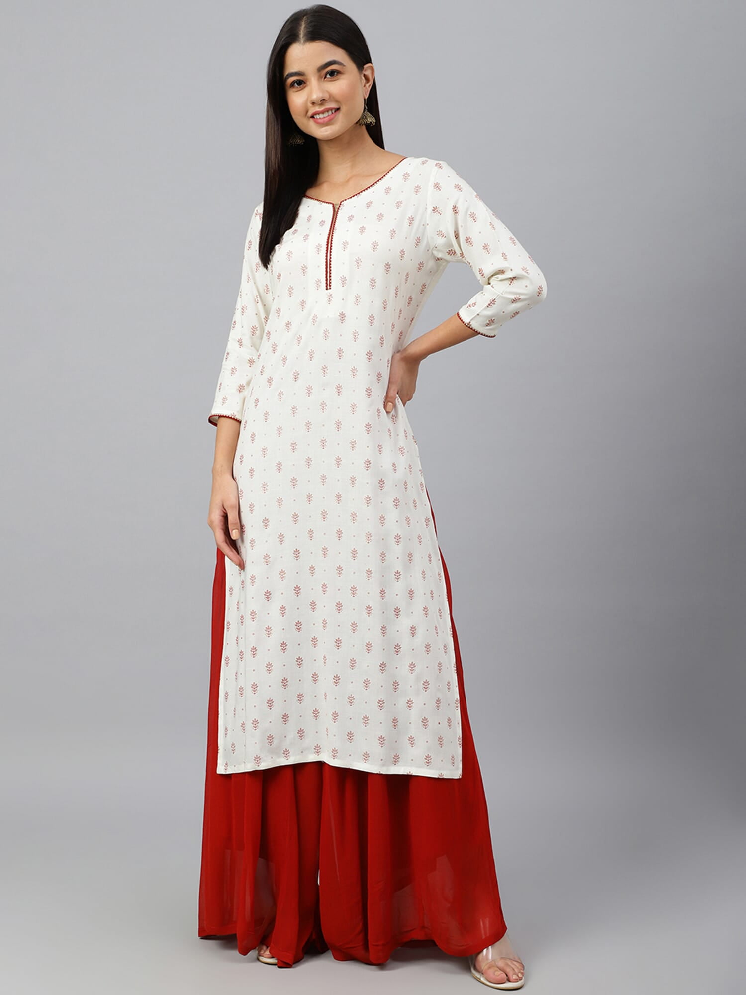 Janasya Women's Off White Rayon Ethnic motifs Straight Kurta - Walmart.com