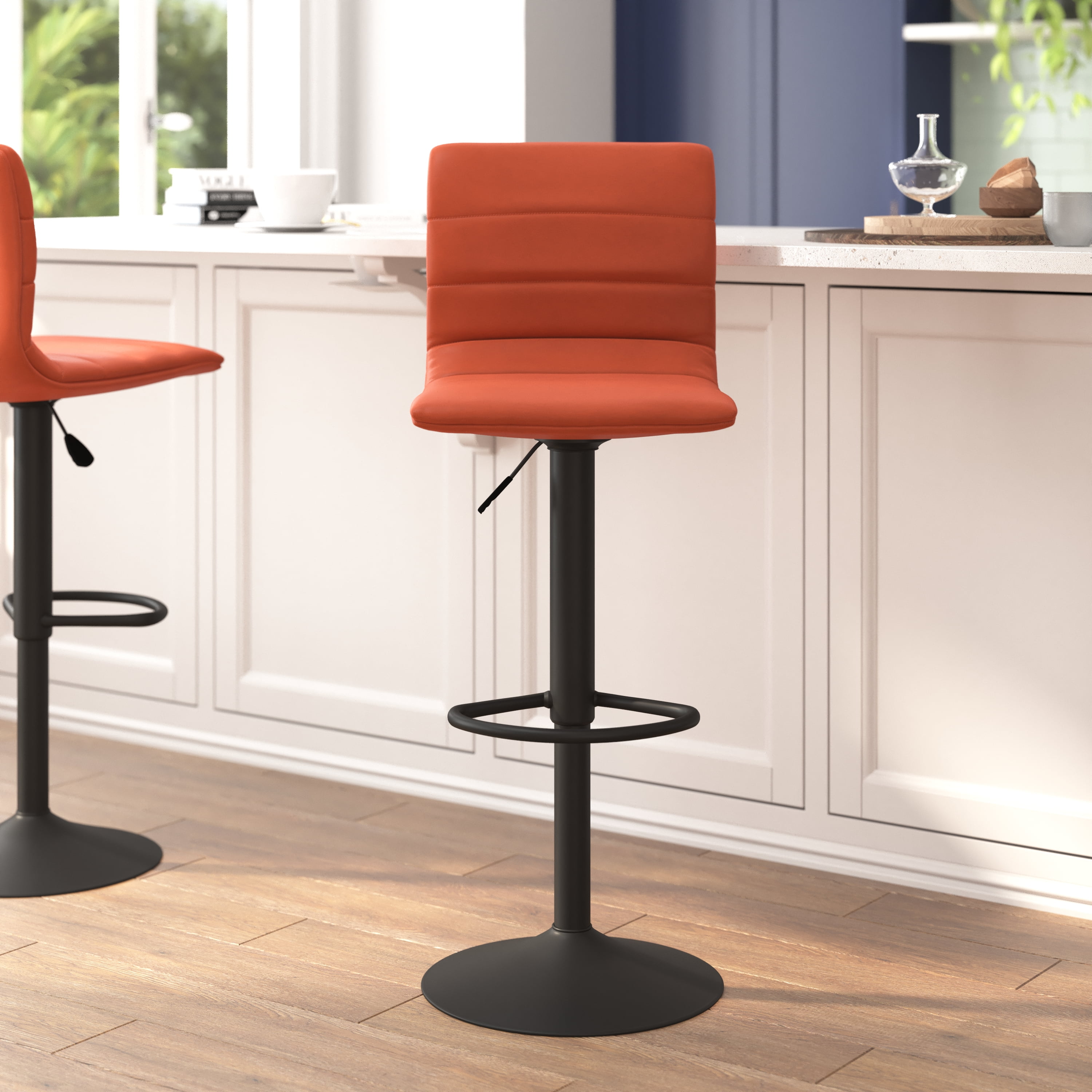 BizChair Modern Cognac Vinyl Adjustable Bar Stool with Back, Swivel ...
