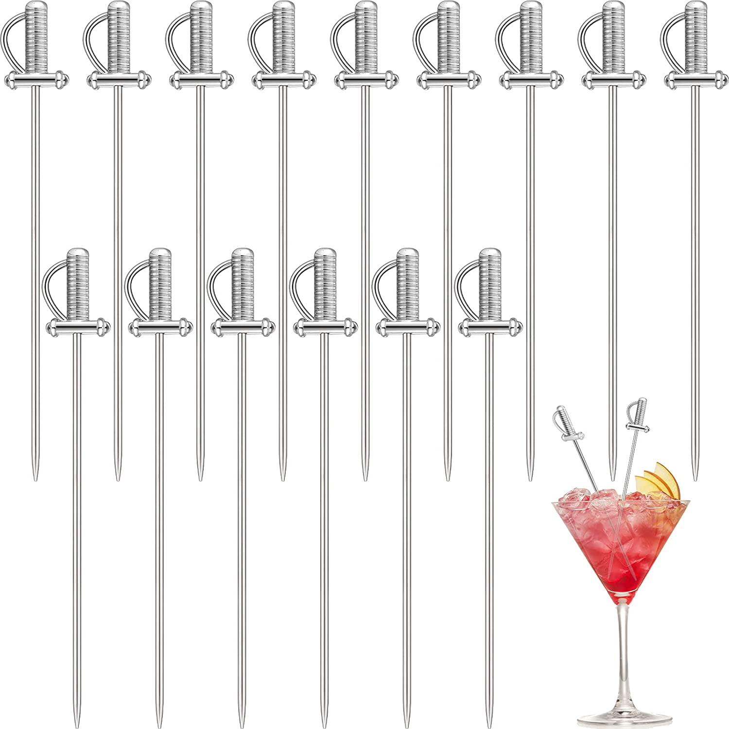 HEIBIN15 Pieces 4.3 Inch Stainless Steel Cocktail Picks Sword Metal ...