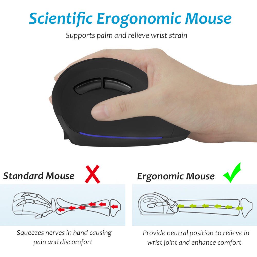 Ev Wireless Ergonomic Vertical Mouse Rechargeable Laser Ergonomic