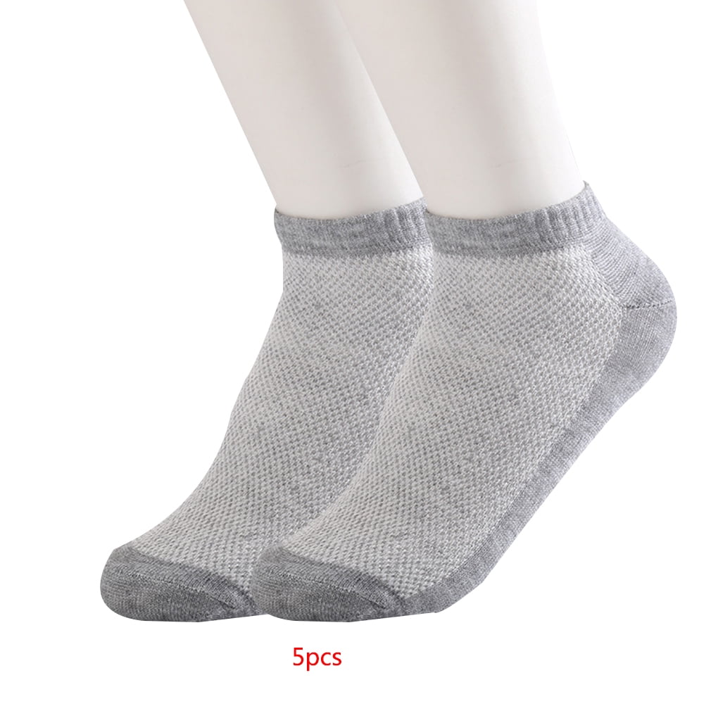 5 Pairs Men Solid Color Cool Summer Polyester Cotton Knitting Socks ...