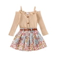 Aojekbee Kids Girls Skirt Set, Long Sleeve Bows T-shirt with Floral ...