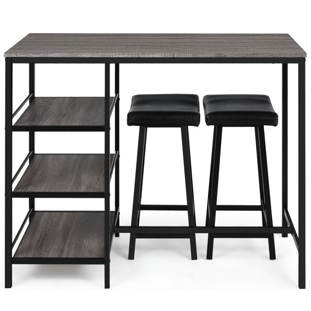 Topbuy 3PC Dining Table Set Pub Bar Table Set 3 Tier Storage Shelves ...