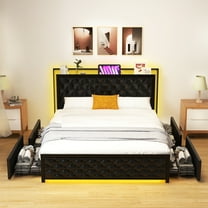 Kicode Queen Bed Frame with 4 Drawers, 2 USB Charging Stations, LED ...