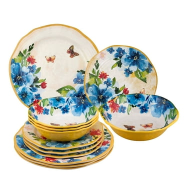 Elama Butterfly Garden 16 Piece Stoneware Dinnerware Set - Walmart.com
