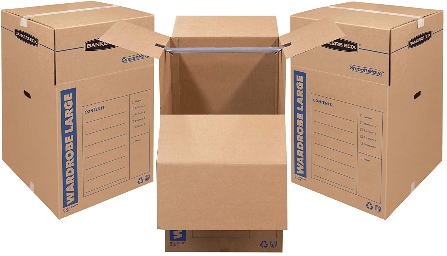 Bankers Box SmoothMove Wardrobe Box Large, 3 Pack (8811001),Brown ...