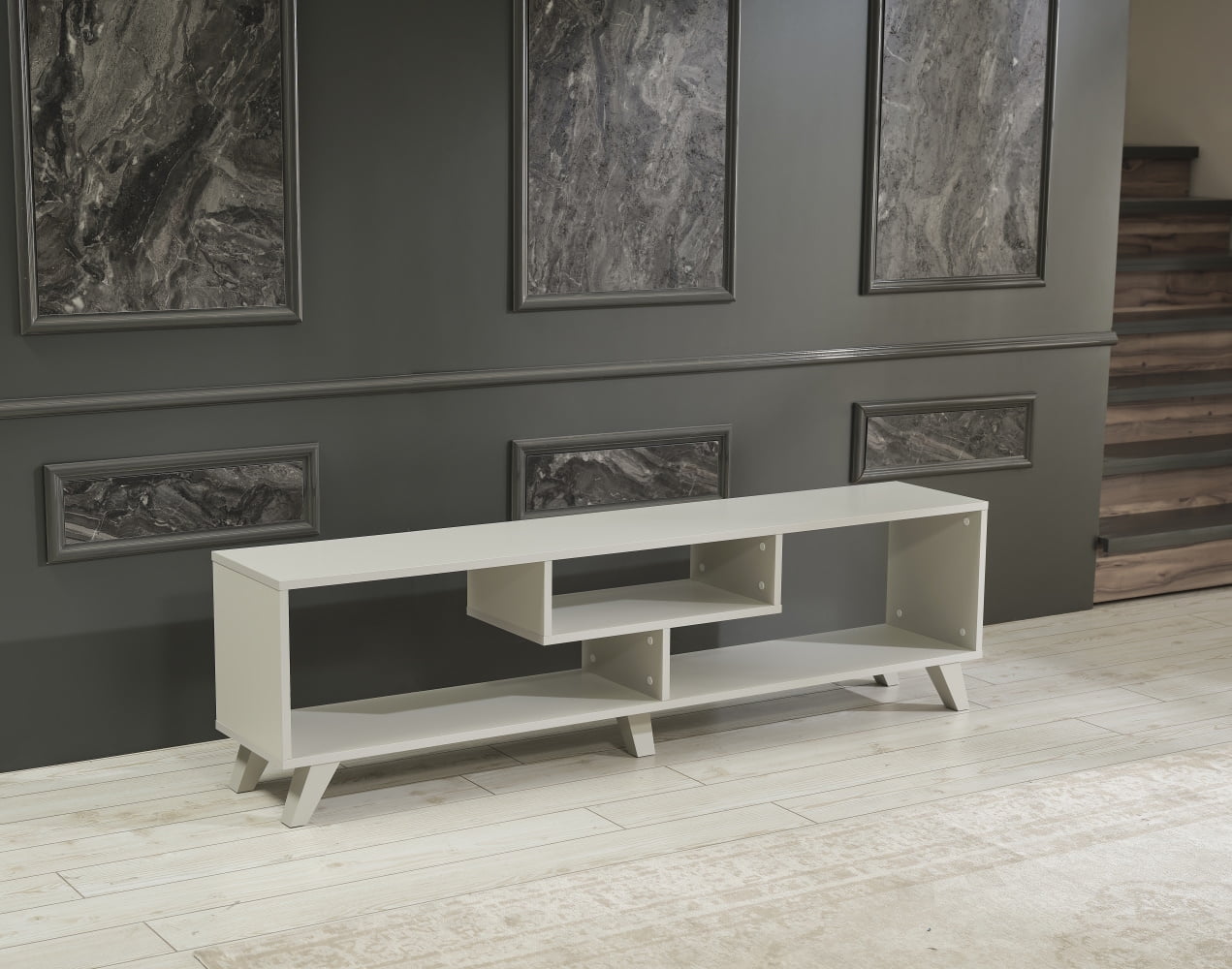 Cterwk Modern TV Stand 2 Door Cabinet 4 Cubby Hole Shelves up to 67" TV ...