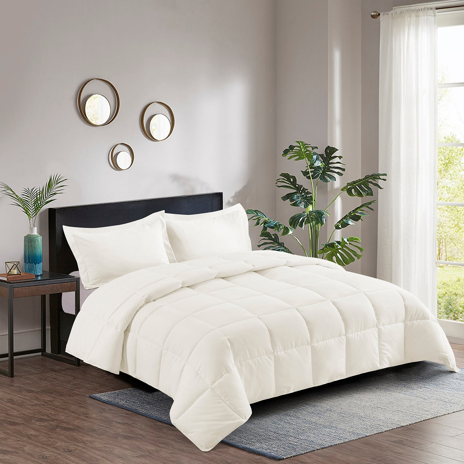 HIG Light Weight Down Alternative Comforter, Queen, Ivory, Reversible ...