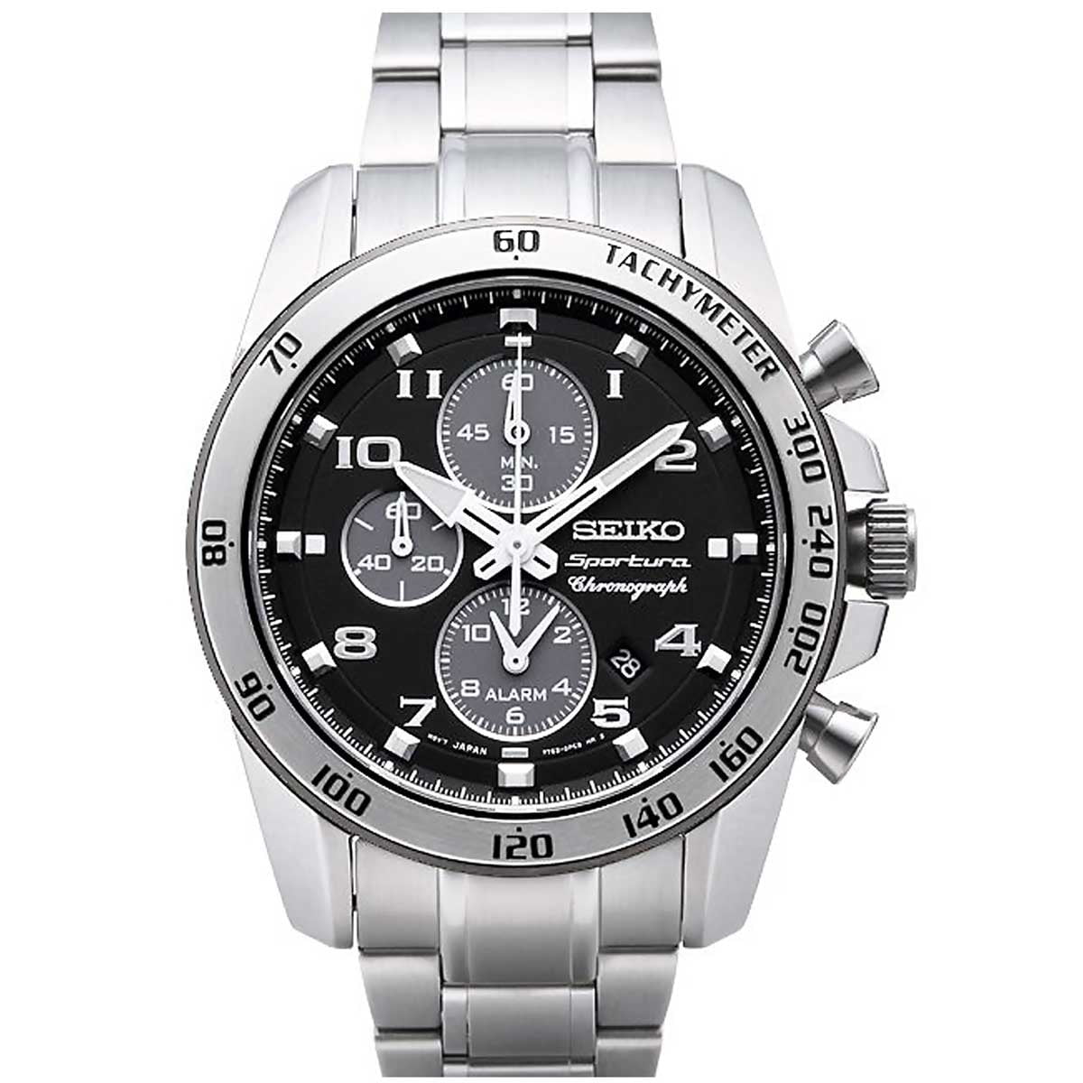 Seiko Men's SNAE61P1 Sportura Black Dial Steel Bracelet Chronograph ...