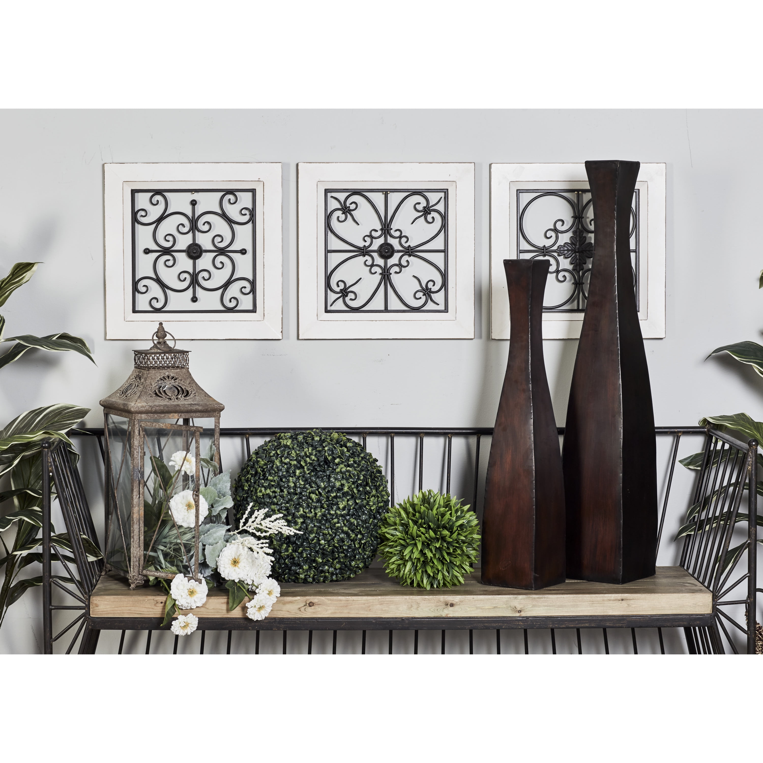 DecMode White Wood Scroll Wall Decor with Metal Relief (4 Count ...