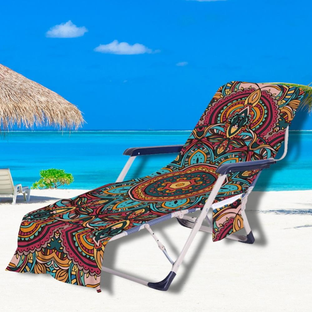 Beach Chair Cover with Side Pockets Thick and Quick Dry Chaise Lounge ...