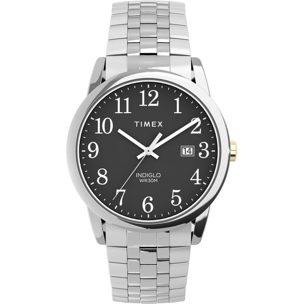 Timex Men's Easy Reader 25mm Perfect Fit Watch – Silver-Tone Case Black ...