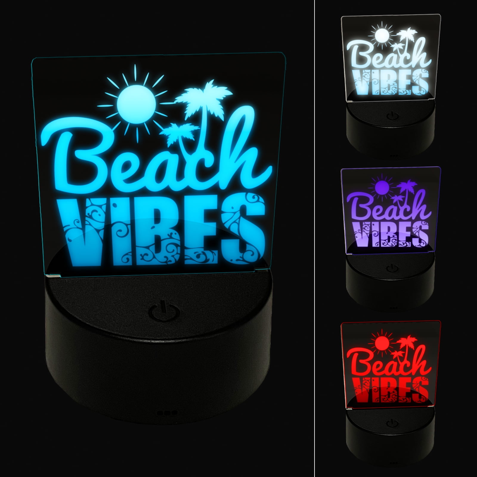 Beach Vibes with Sun and Waves LED Night Light Sign 3D Illusion Desk ...