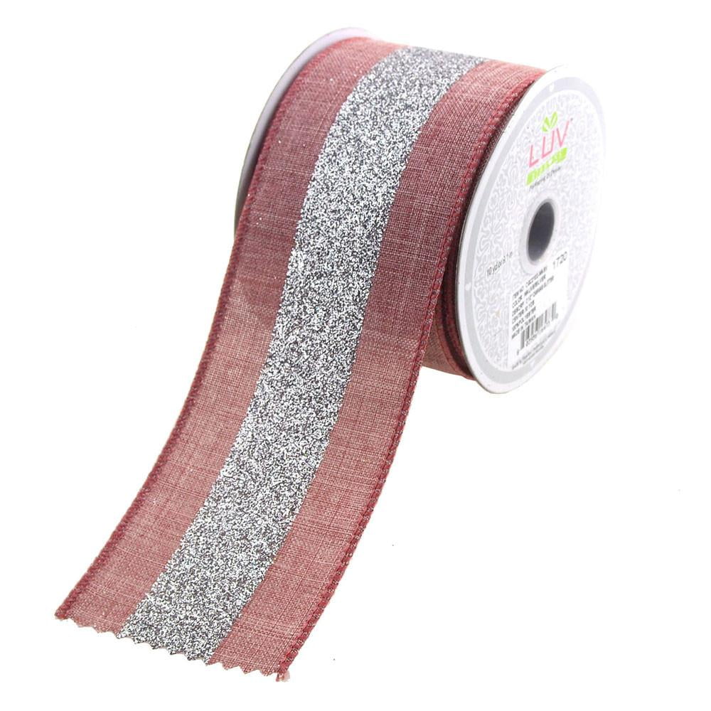 Glitter Center Canvas Ribbon, 2-1/2-Inch, 10 Yards, Mauve/Silver ...