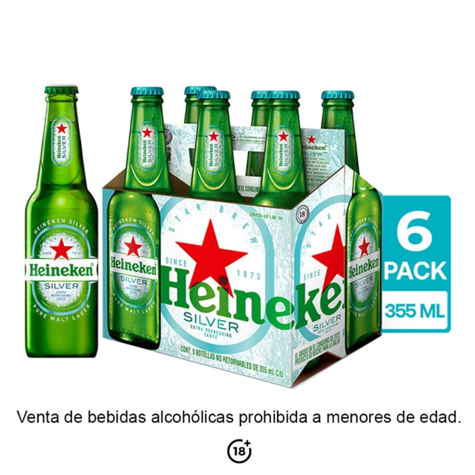 Cerveza Heineken Silver 6 botellas de 355 ml c/u | Walmart en línea