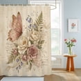 Butterfly Shower Curtain Set with Hooks, Roses Lavender Ferns French ...