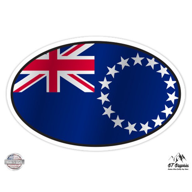 Cook Islands Flag Oval - 5" Vinyl Sticker - For Car Laptop I-Pad ...