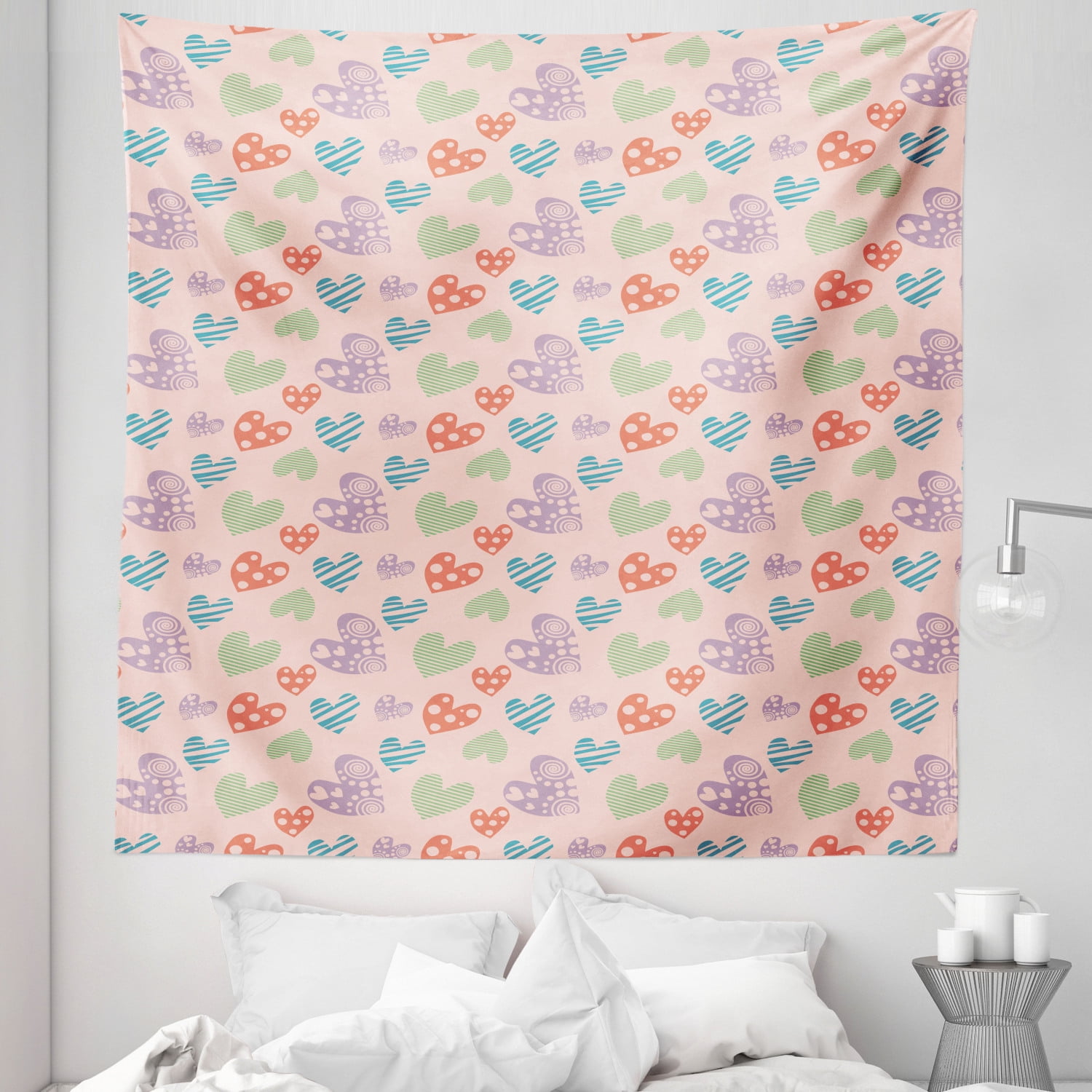 Love Tapestry, Various Ornamental Hearts in Pastel Colors Valentine's ...