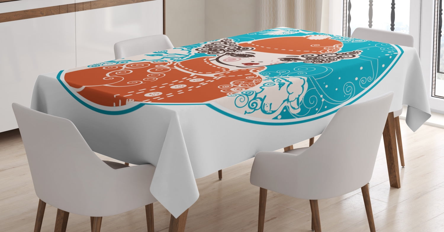 Girls Tablecloth, Little Girl with Hairstyle Imitating Horns and Sheep ...