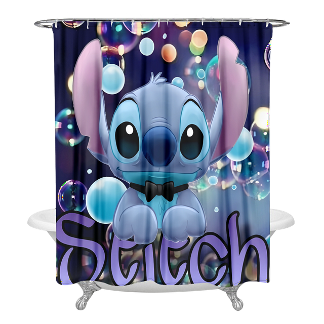 Cartoon Lilo And Stitch 3d Printed Shower Curtain Waterproof Bathroom