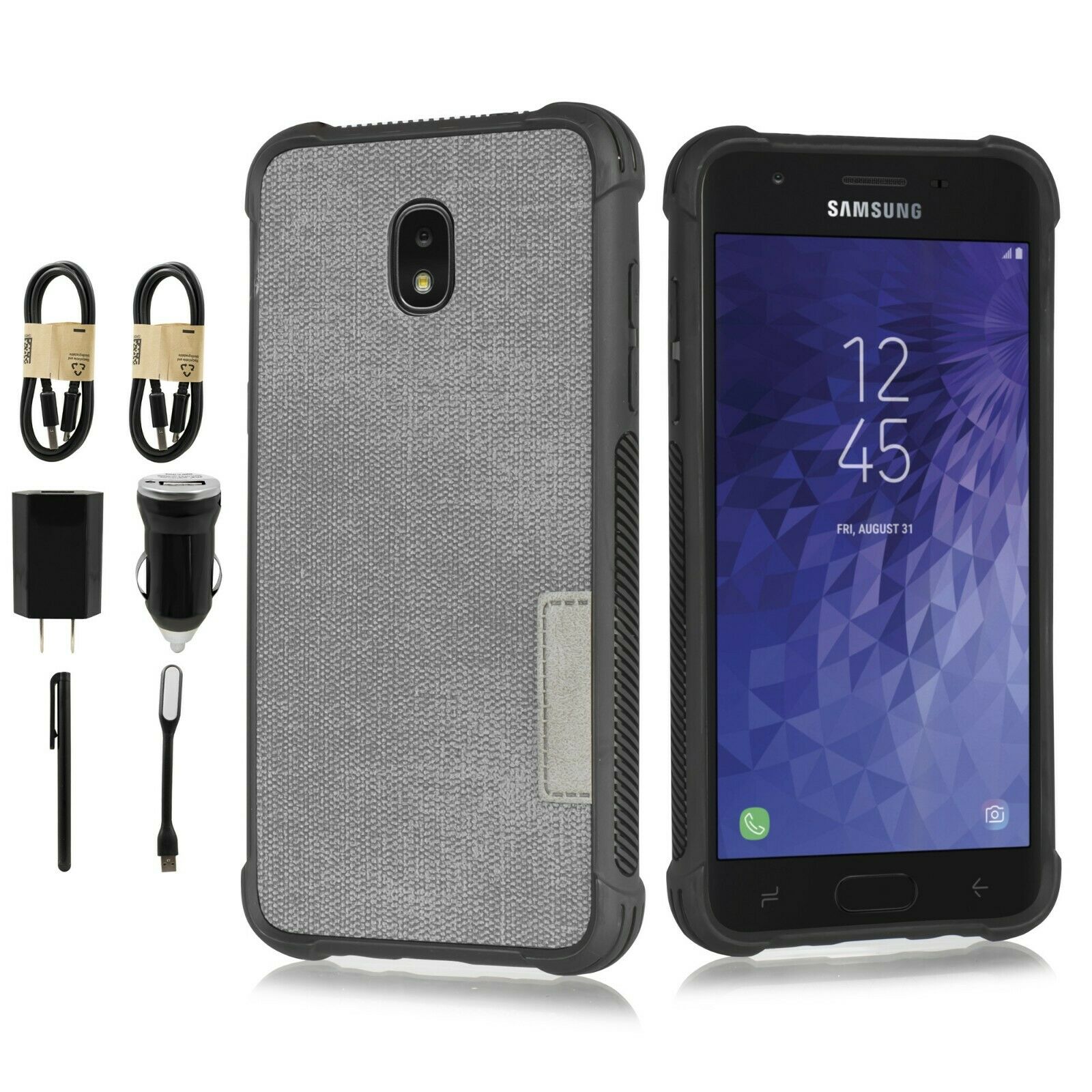 Value Pack for 5.5" Samsung Galaxy J7 (2018) FABRIC Raised Bevel Design ...