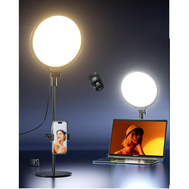 Aureday 10.5” Dimmable Desktop Ring Light with Stand and Phone Holder ...