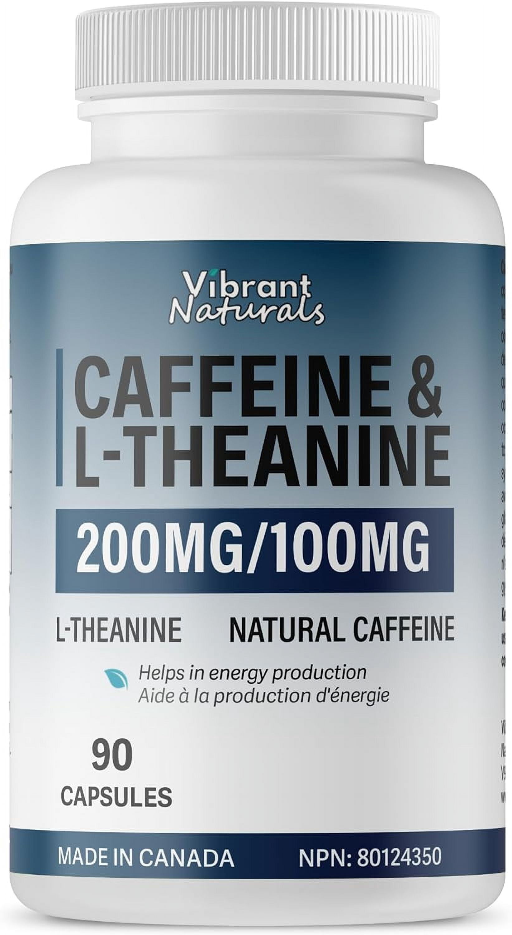 Caffeine With L-Theanine Energy Pills - 200mg L-Theanine, 100mg Natural ...