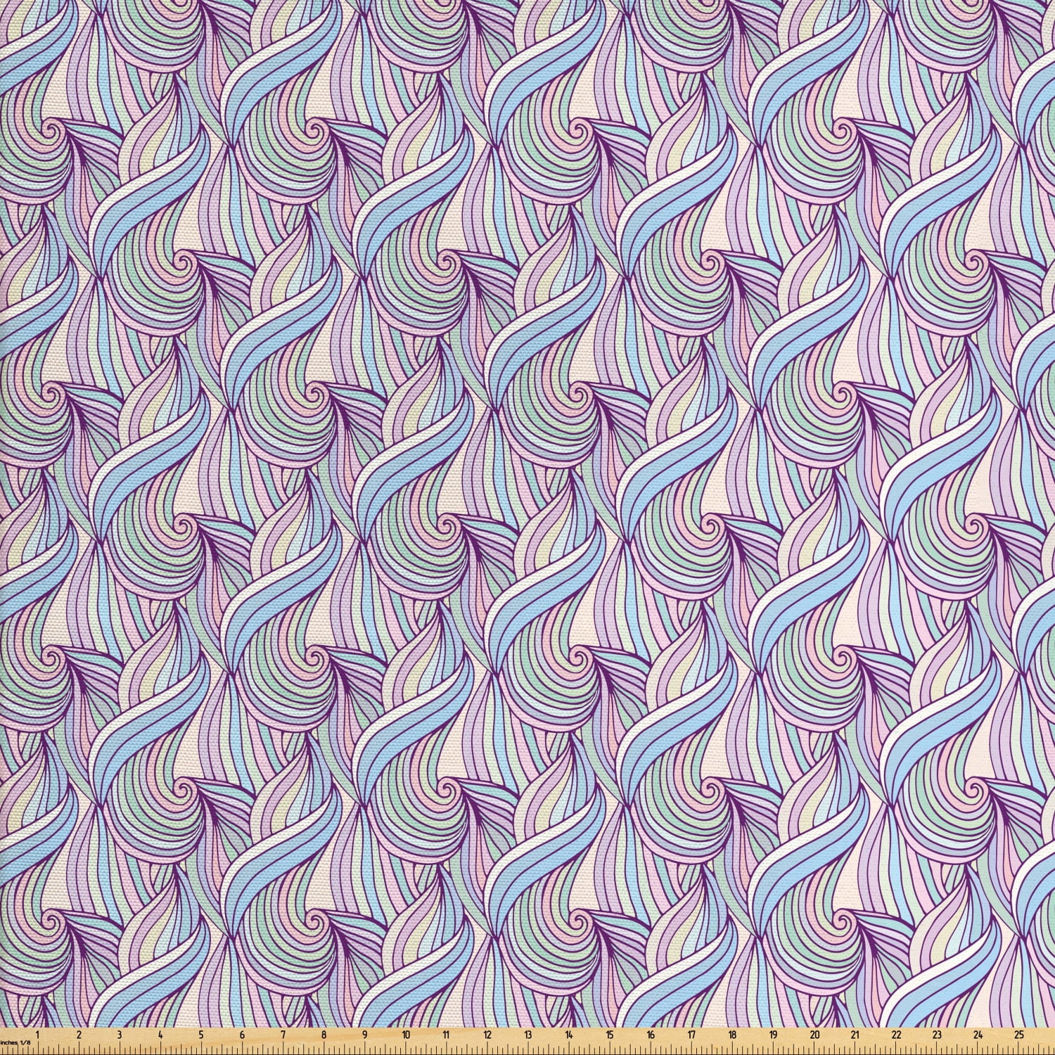 Abstract Fabric by the Yard Upholstery, Doodle Waves in Pastel Color ...