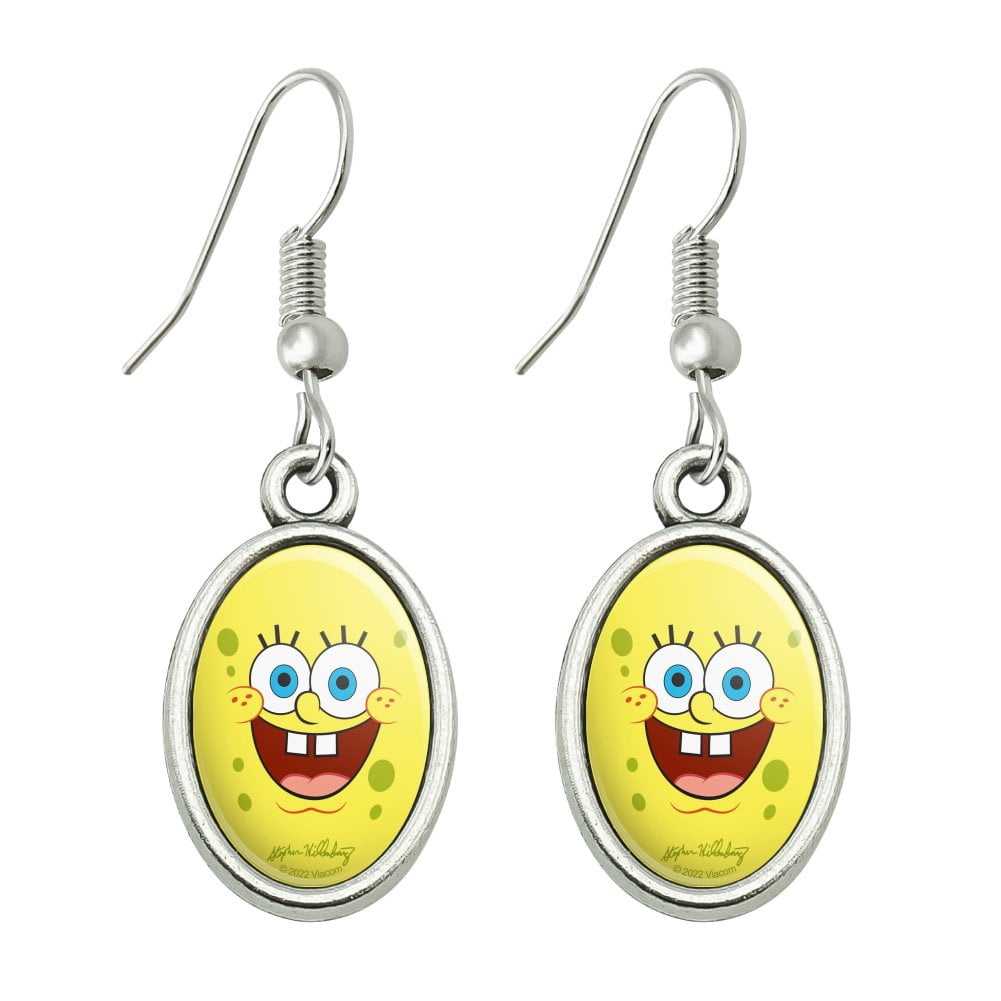 SpongeBob Goofy Smile Face Novelty Dangling Drop Oval Charm Earrings ...