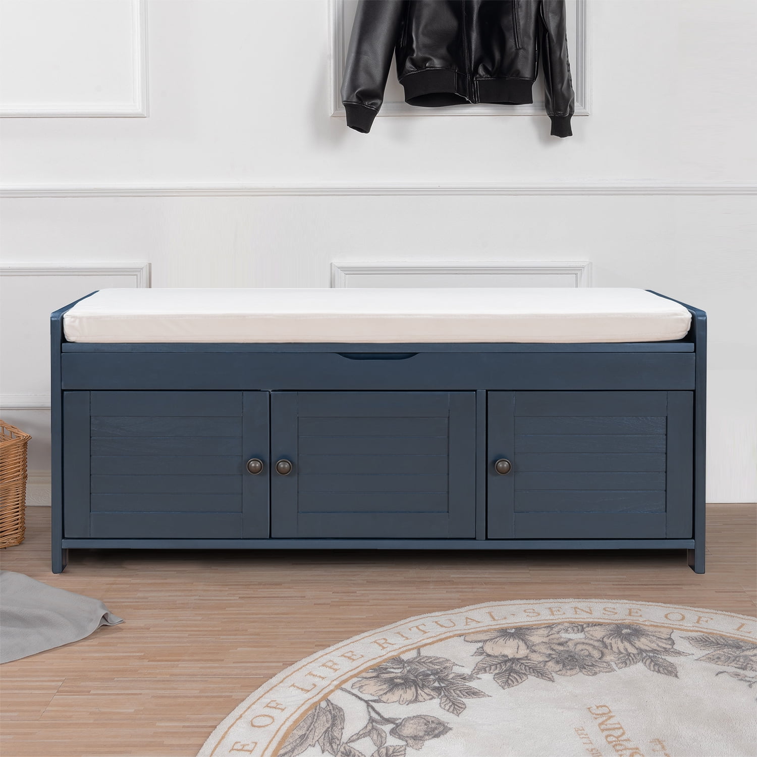 Wood Storage Bench Shoe Bench with Removable Seat Cushion and Hidden ...