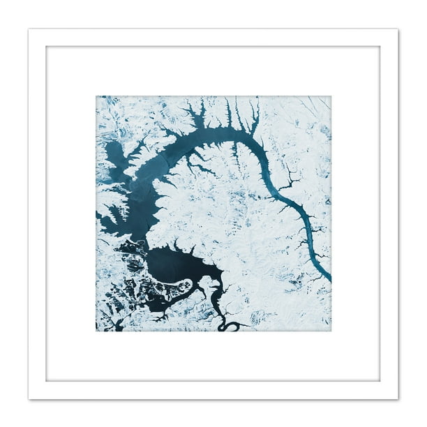 Snow River Abstract 8X8 Inch Square Wooden Framed Wall Art Print ...