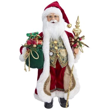 24" Noble Standing Santa Claus in Burgundy Robe Christmas Figure with ...