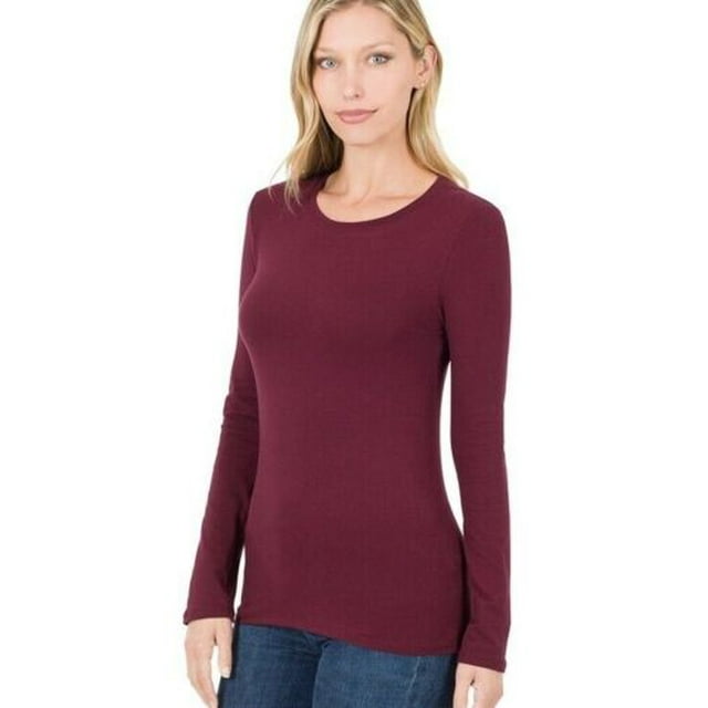 Zenana Outfitters GT3320(AB) Women's Plain Long Sleeve T Shirt Crew Neck Junior Size Cotton ...