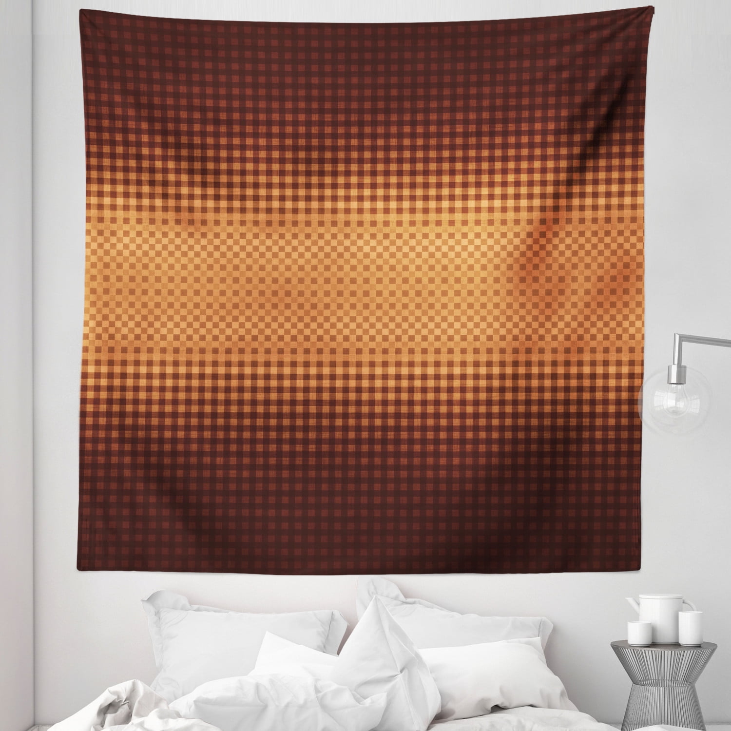 Checkered Tapestry, Grid Pattern with Vignette Effect Squares Abstract ...