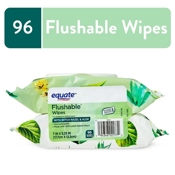 Equate Flushable Wet Wipes with Witch Hazel & Aloe, 96 Wipes (2 Pack ...