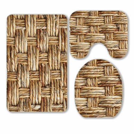 YUSDECOR Woven Rattan With Natural Patterns 3 Piece Bathroom Rugs Set ...