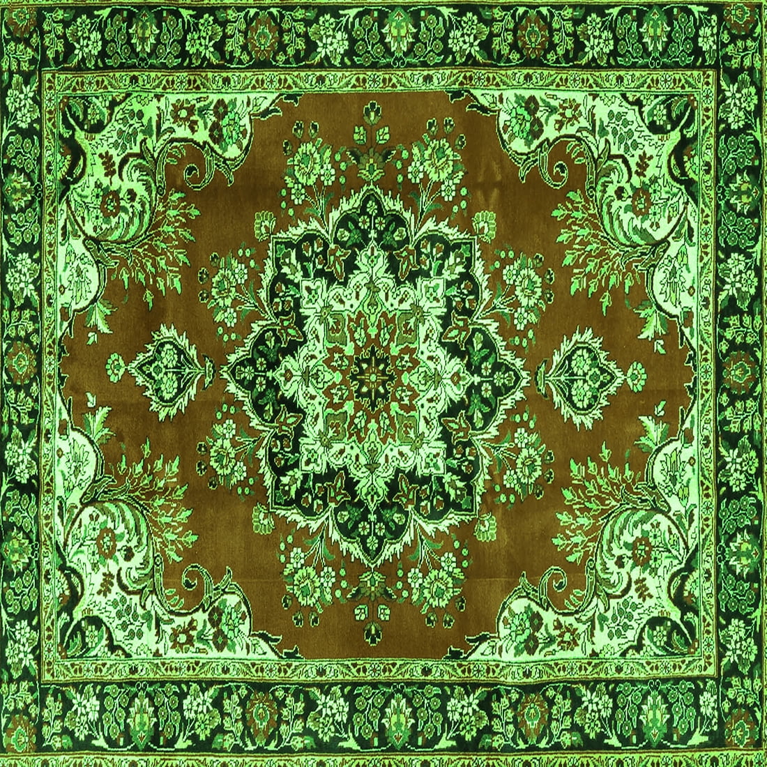 Ahgly Company Indoor Square Medallion Green Traditional Area Rugs, 6 ...