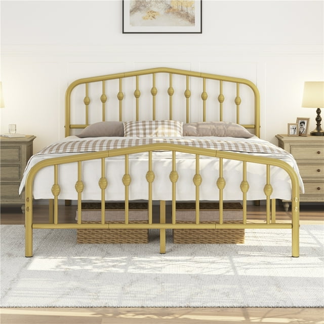 FullFurnique Modern Metal Bed Frame with Arched Headboard and Footboard ...