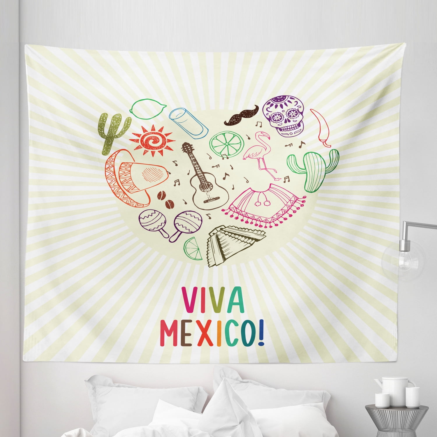 Hispanic Tapestry, Colorful Viva Mexico Lettering with Heart Shaped ...