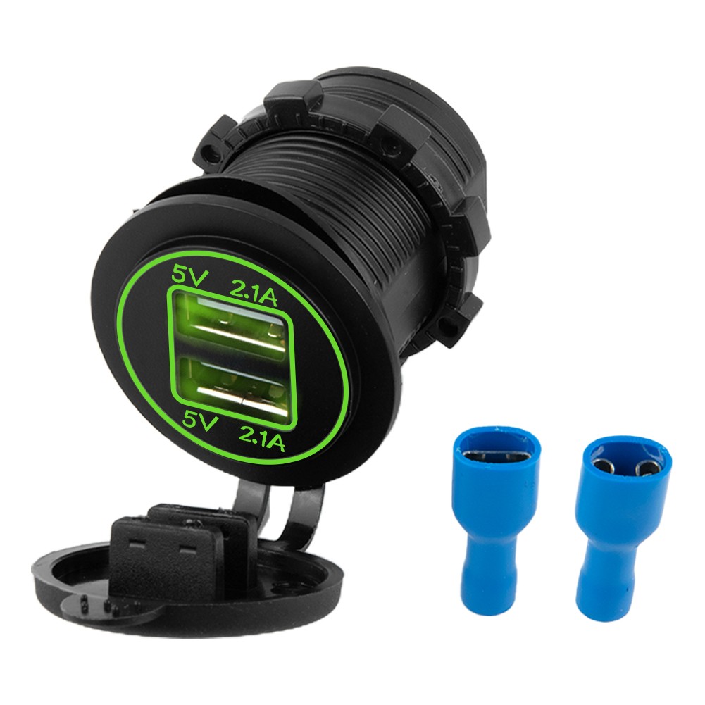 12V Car Power Socket Dual 2.1A USB Port Charger Power Outlet LED ...