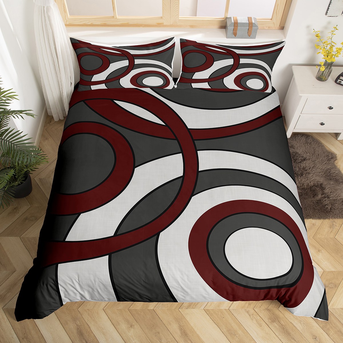 Geometry Circle Bedding Set Stripes Line Art Comforter Cover,Gradient ...