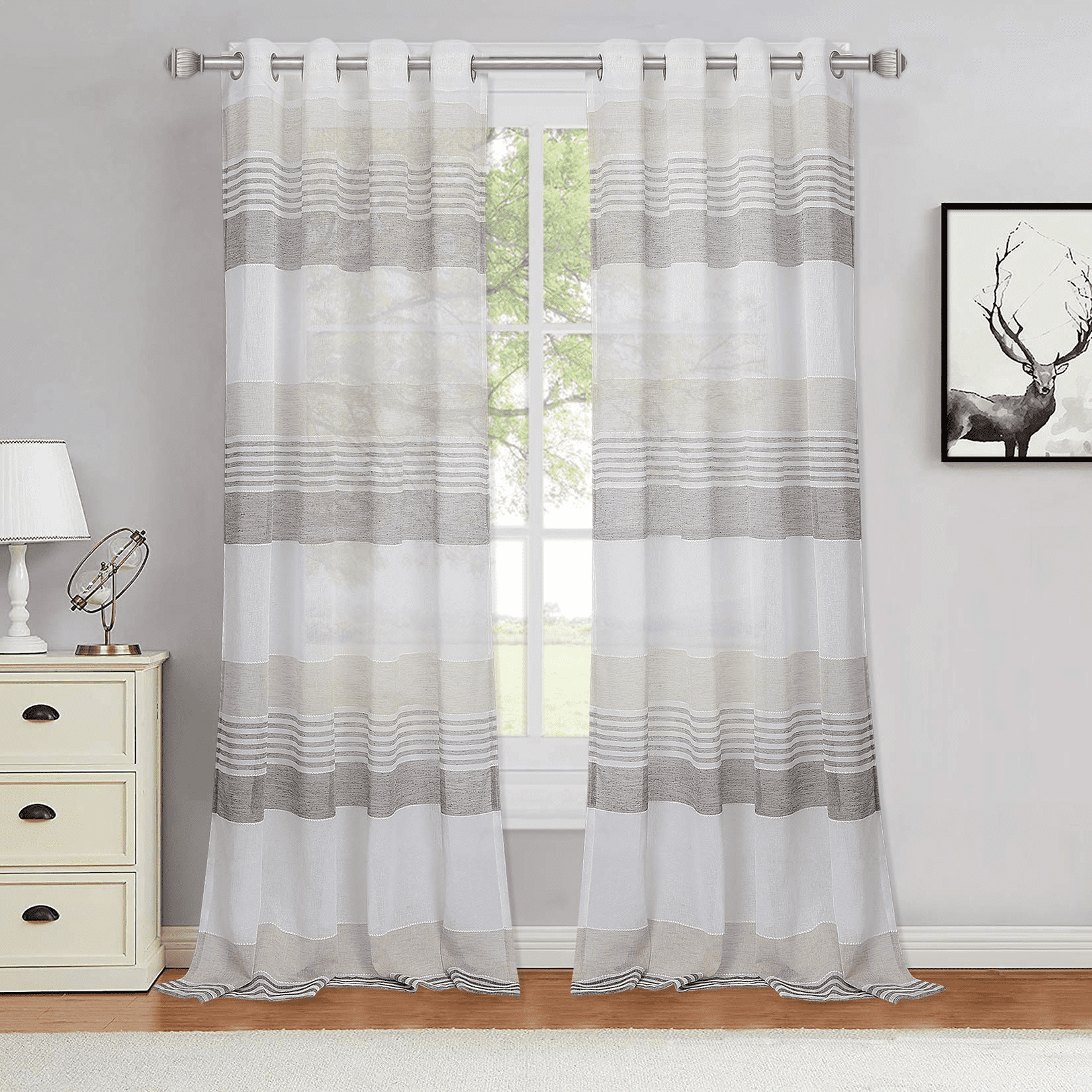 Coolmee Sheer Curtains for Living Room 95 inches Long Panels Stripe ...