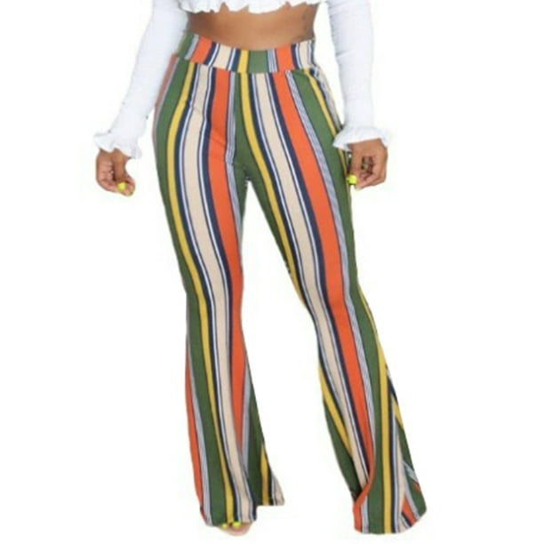 Innerwin Bell Bottom High Waist Ladies Flare Pant Party Striped Comfy