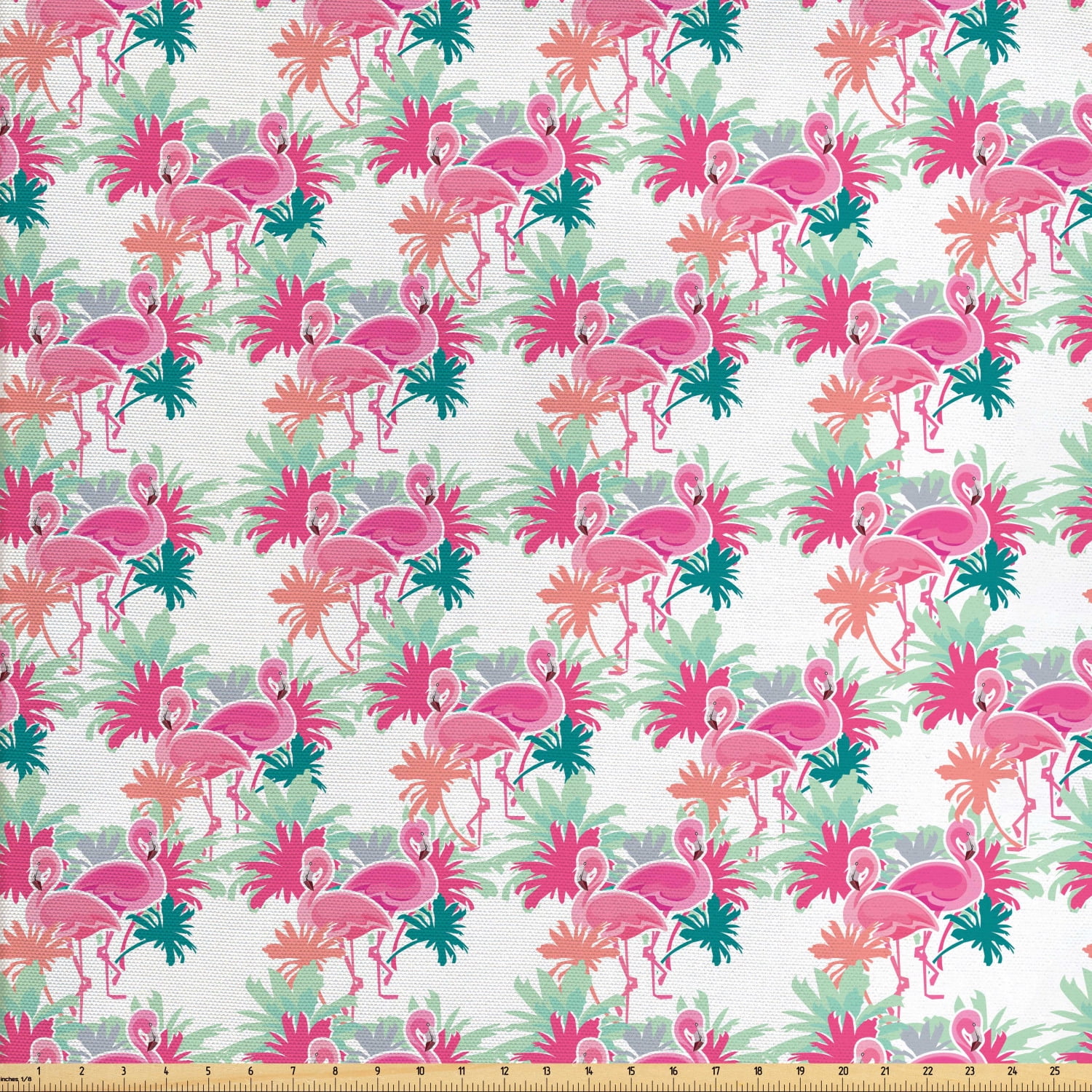 Flamingo Fabric by The Yard, Rhythmic Hipster Print of Palm Trees and ...