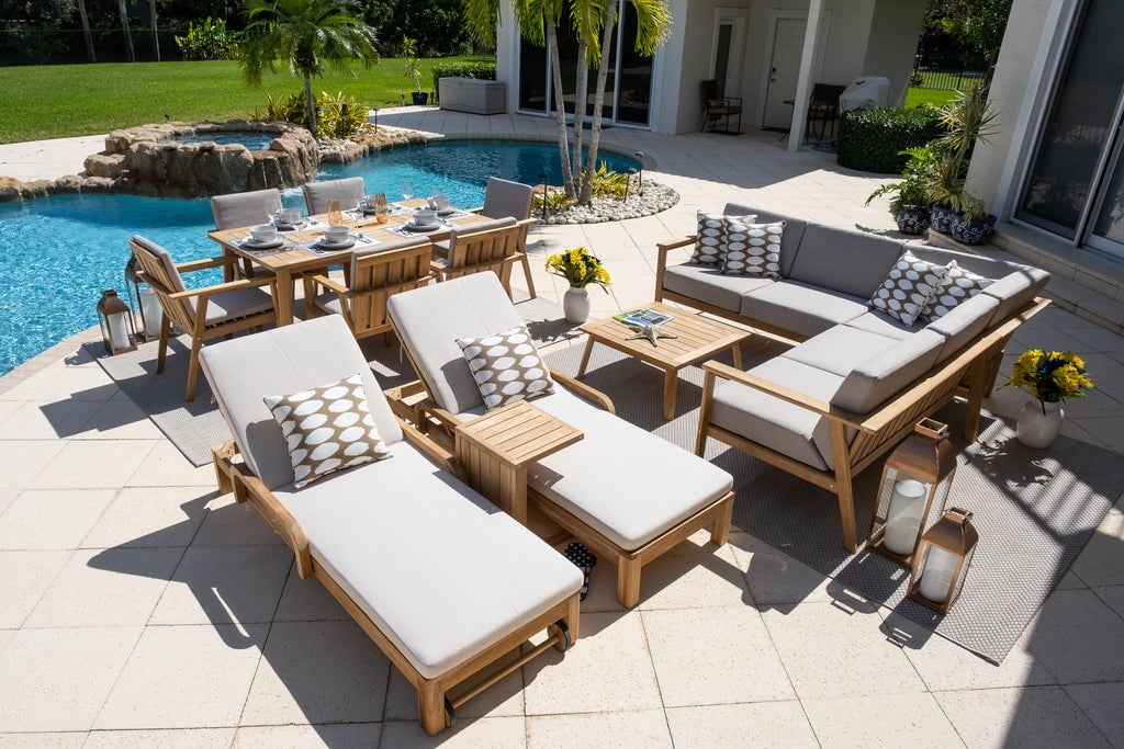 Laguna 14-Piece Eucalyptus Wood Outdoor Patio Furniture Combination Set ...