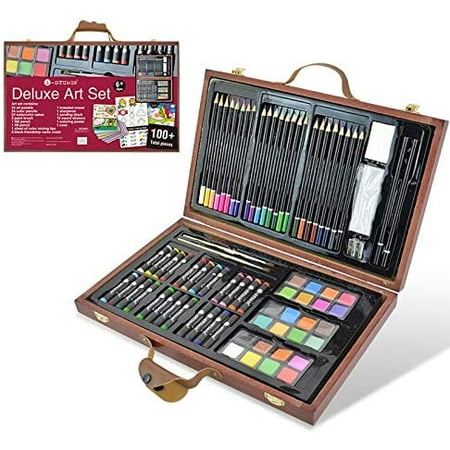 Over 100 Piece Deluxe Art Set, Wooden Art Box & Drawing Kit with ...