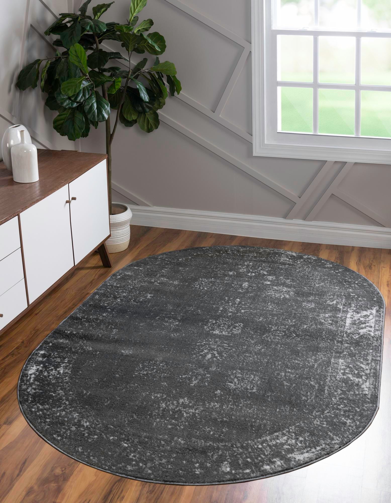 Rugs.com Monte Carlo Collection Rug – 4' x 6' Oval Dark Gray Medium Rug ...