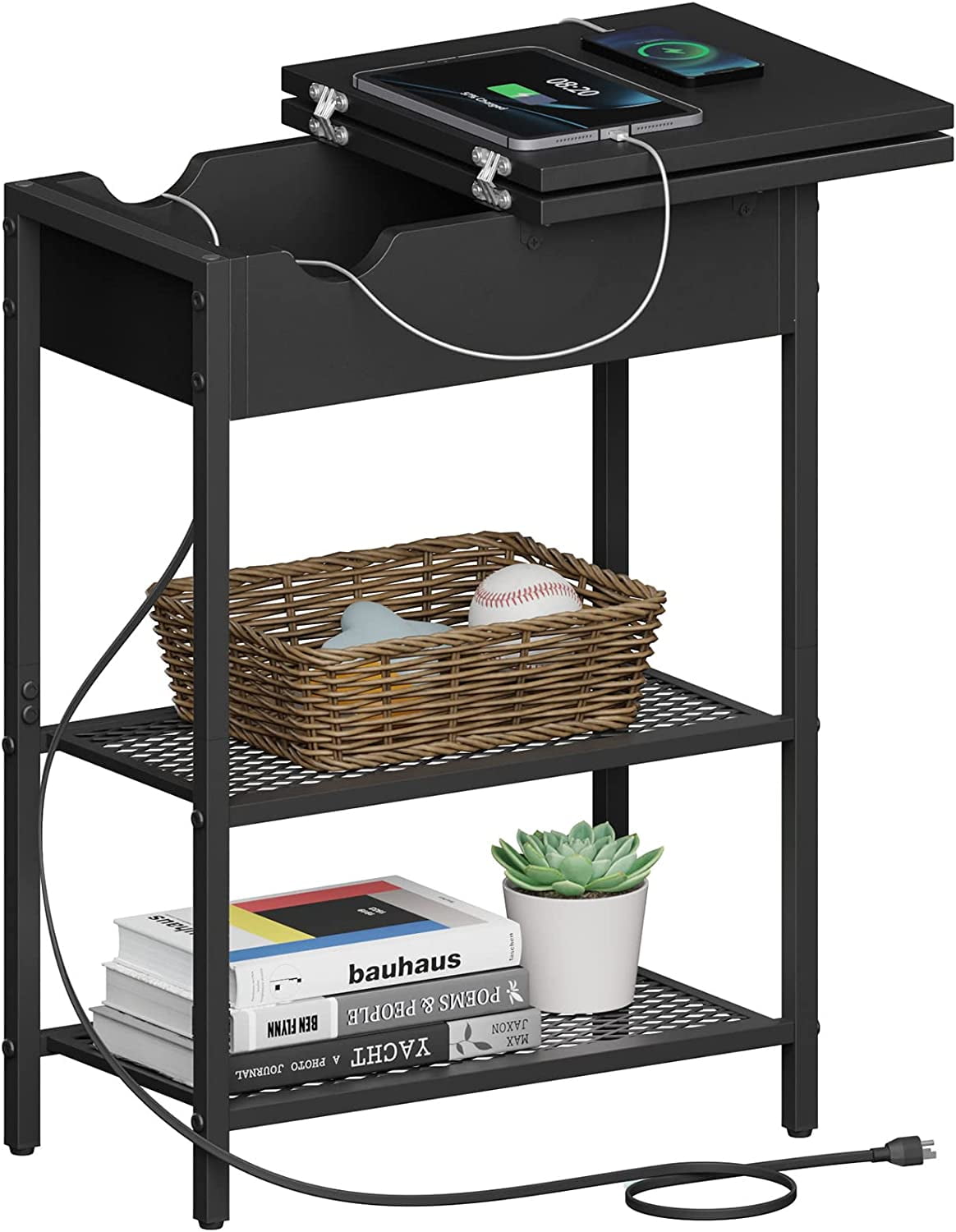 Lifewit Narrow End Table with 2 Power Outlets and 2 USB Ports, Flip Top ...