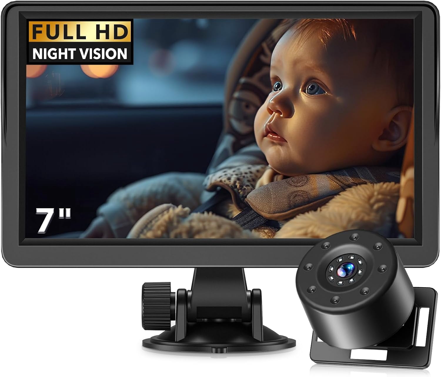 ERDS-7" Baby Car Camera, FHD IR Night Vision Baby Car Mirror - IPS ...